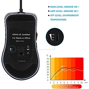WREWING Wired Gaming Mouse, Ergonomic Programmable USB Warmer Heated Mouse with 6 Buttons 2400 DPI, for Windows Mac PC Games (Black)