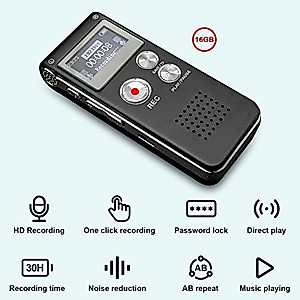 16GB Digital Voice Activated Recorder - Voice Recorder with Playback - Portable Tape Recorder Audio Recording Device with Noise Reduction Audio Recorder for Lectures Meetings