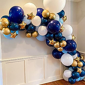 Twinkle Twinkle Little Star Party Decorations,127Pcs Navy Blue Balloon Garland Arch Kit,Blue White Gold Balloons Moon and Star Foil Balloons for Baby Shower Gender Reveal Birthday Party Decorations (Navy Blue)