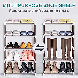 AN ANEWSIR 5 Tier Shoe Rack 2 Pack - Tall Vertical Shoe Rack Storage 20 Pairs, Adjustable & Stackable Shoe Rack, Space Saving Shoe Shelf (Brown)