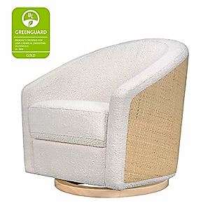 babyletto Madison Swivel Glider in Ivory Boucle and Cane Back with Light Wood Base, Greenguard Gold and CertiPUR-US Certified