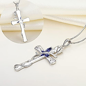 YL Butterfly Cross Necklace Sterling Silver Cubic Zirconia Rose Pendant Created Tanzanite Crucifix Jewelry for Women