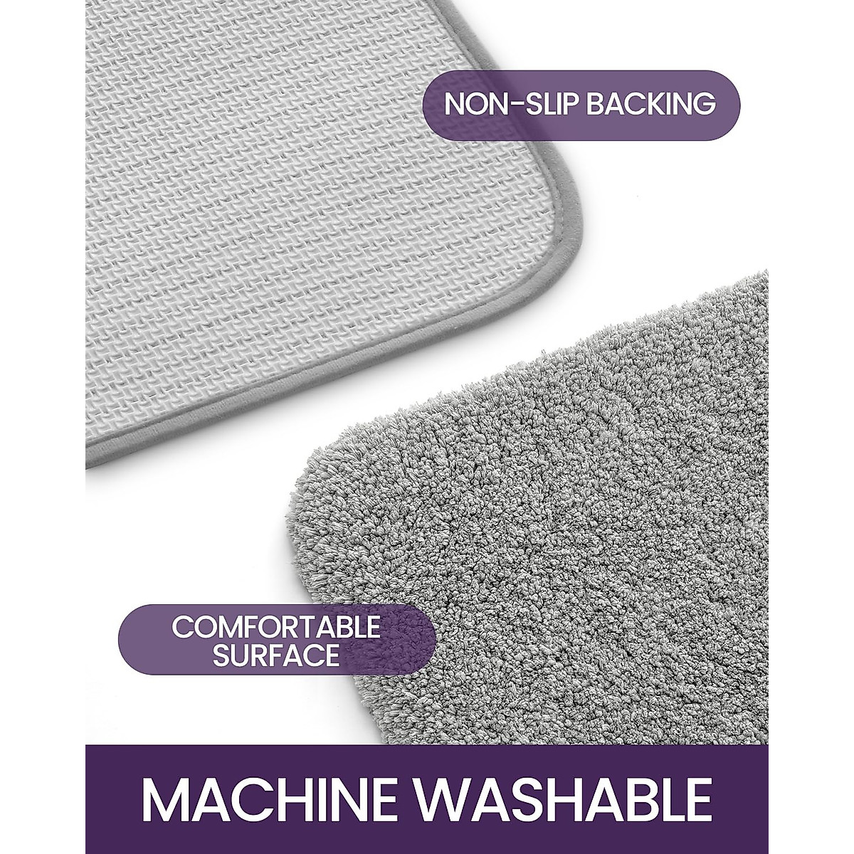 DEXI Bathroom Rug Mat, Extra Soft and Absorbent Bath Rugs, Washable Non-Slip Carpet Mat for Bathroom Floor, Tub, Shower Room, 24"x16", Grey