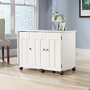 Sauder Folding SewingTable & Craft Cart Storage Cabinet, in Soft White