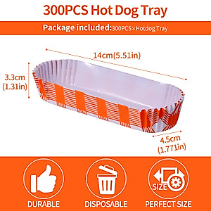 300Pcs Hot Dog Trays, 6'' Paper Food Trays Eco Friendly, Rectangular White Fluted Hot Dog Tray, Disposable Food Tray for Sandwiches and Hamburgers Hot Dog Cart Accessories