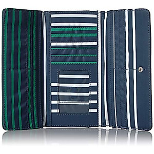JuJuBe Be Rich Tri-Fold Wallet with Snap Enclosure, Coastal Collection - Providence - Navy/Teal/White Stripes