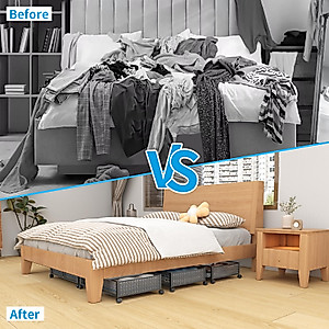 ROUTTOON Under Bed Storage Containers with Wheels, Under Bed Shoe Storage Foldable Bedroom Storage Organization with Handles, Under Bed Storage Bins Drawer For Clothes Blankets And Shoes Bedding