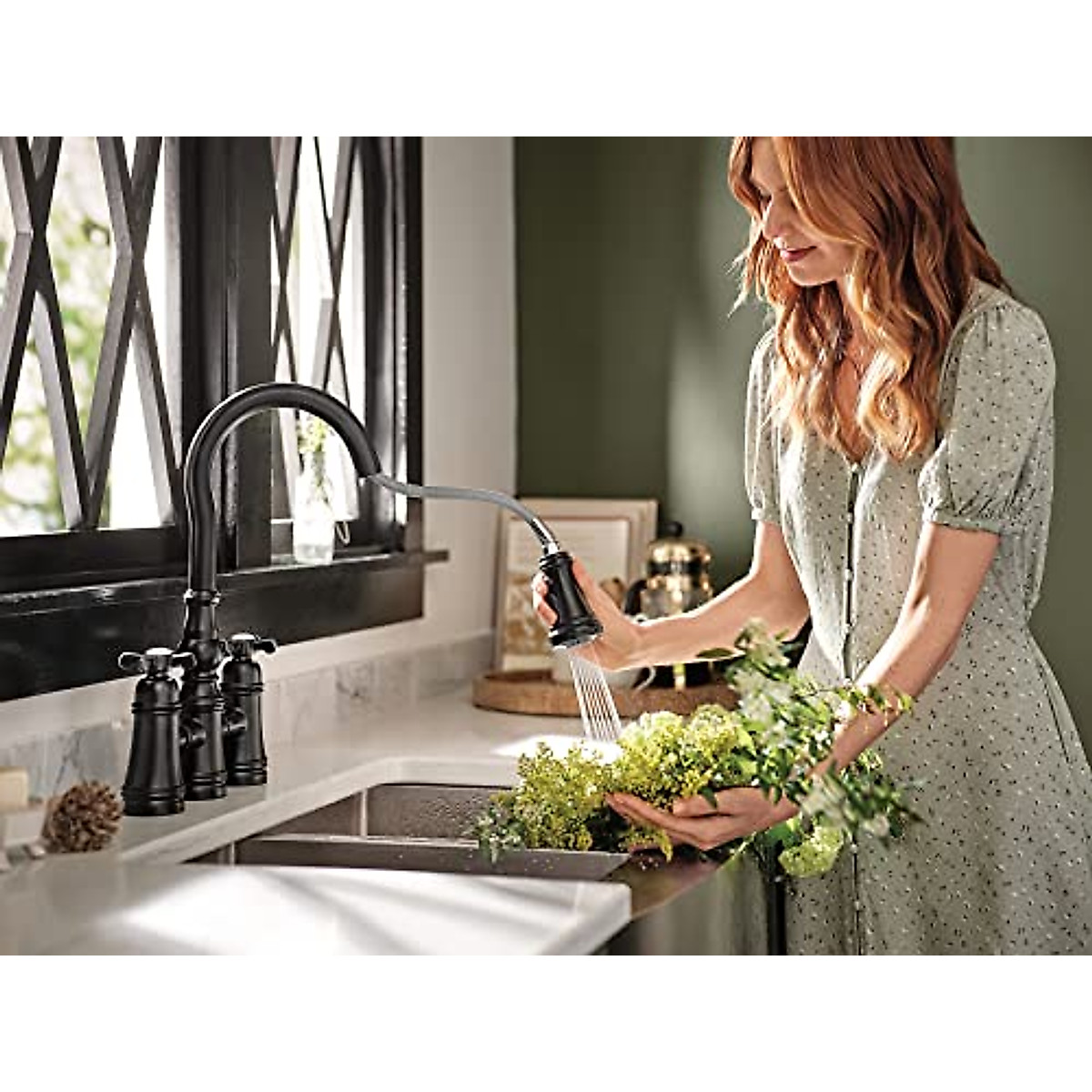 Moen S73204ORB Weymouth Two Handle Pulldown Bridge Kitchen Faucet, Oil Rubbed Bronze