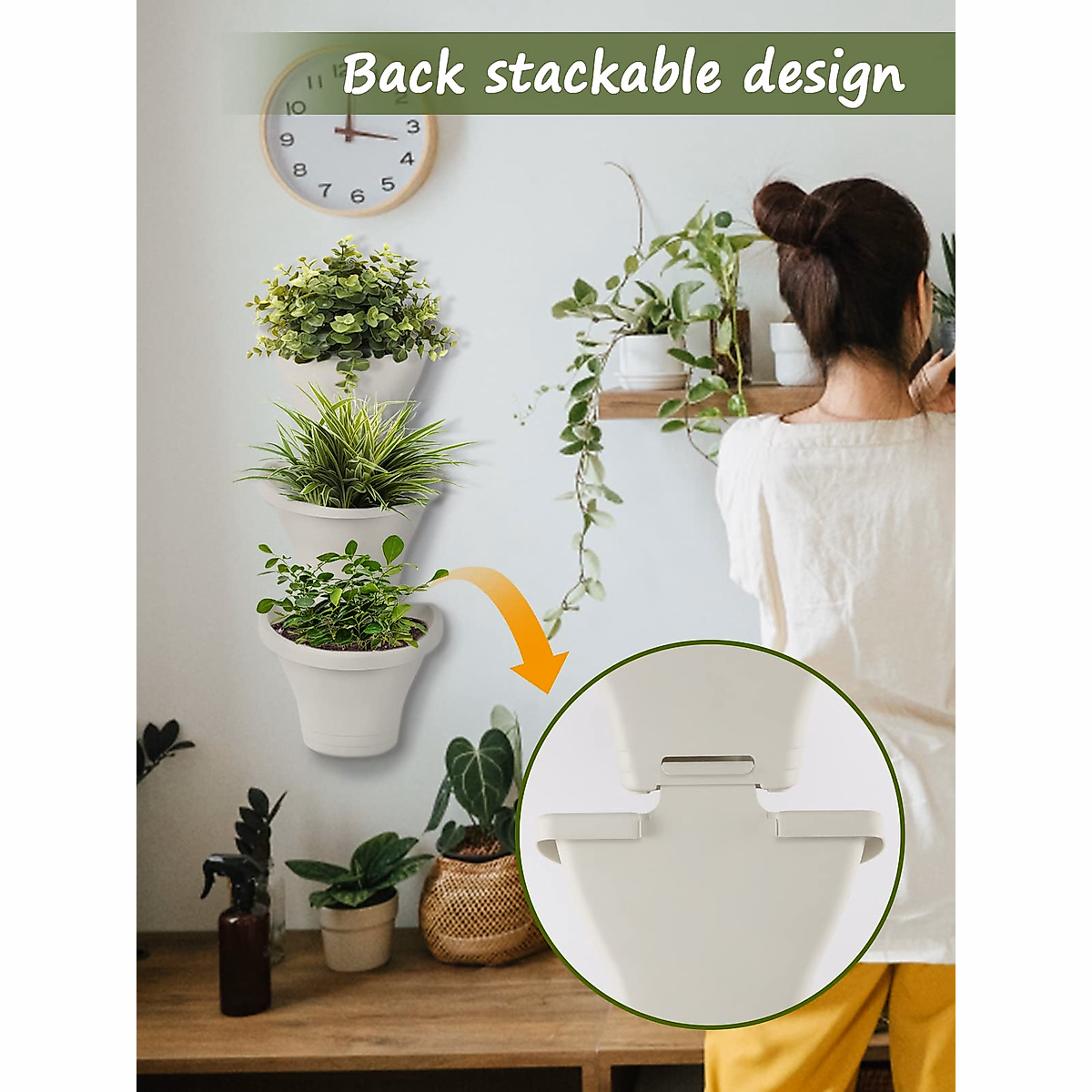 MADHOLLY 6Pcs Hanging Vertical Planter- Plastic Wall-Hanging Flowerpot with Hooks Leaky Grid- Free Combination Wall Mounted Planter for Outdoor Yard Garden Indoor Hanging Decorations (Off-White)