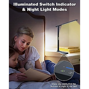 VICOODA LED Desk Lamp, Desk Lamp with Wireless Charger, USB Charging Port, Eye-Caring Table Lamp, 5 Color Modes & 7-Level Brightness, Touch Desk Light with Timer, Desk Lamps for Home Offic (Black)