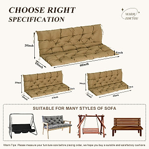 Outdoor/Indoor Swing Replacement Cushion, 2 or 3 Seats Bench Cushions with Backrest, Thicken 4" Recliner Seat Pad for Garden/Patio, Waterproof Premium Tufted Cushion with Ties(Light Grey-40x40x4in)