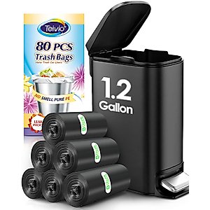 1.2 Gallon 80 counts Strong Trash Bags Garbage Bags, Bathroom Trash Can Bin Liners, Small Plastic Bags for home office kitchen, fit 5-6 Liter, 0.8-1.6 and 1-1.5 Gal, Black