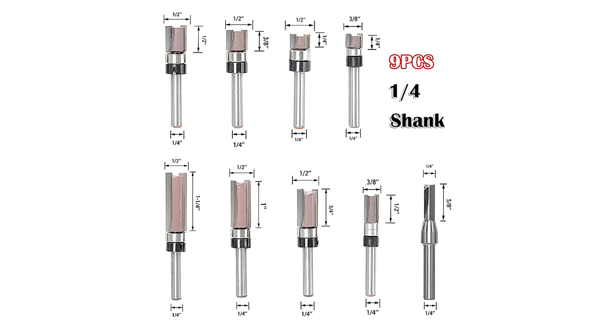 SICWOOD 9pcs Flush Trim Router Bit Set for Precision Cutting