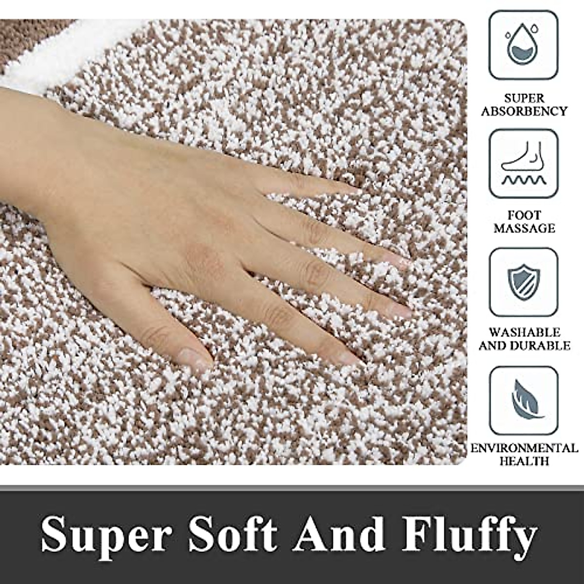 Pauwer Bathroom Rugs Sets 3 Piece Bathroom Shower Rugs with U-Shaped Contour Toilet Mat Absorbent Microfiber Plush Bath Mats Non Slip Bath Rugs Machine Washable Shaggy Bathroom Floor Mats, Coffee