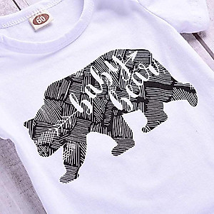 Newborn Baby Boy Clothes Baby Bear Letter Print Romper+Long Pants+Hat 3PCS Outfits Set White