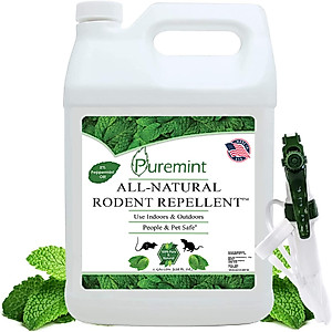 Puremint Rodent Repellent, Natural 5% Peppermint Oil Spray for Mice, Rats, Chipmunks and Rodents, Indoor and Outdoor, House and Car Engine Use, 128 fl oz Gallon