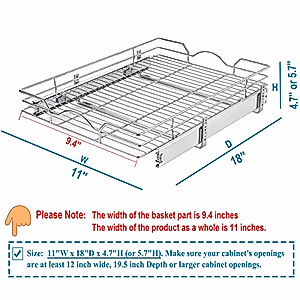OCG Pull Out Cabinet Organizer (11" W x 18" D), Pull out Drawers for Kitchen Cabinets, Pull Out Shelves for Base Cabinet Organization in Kitchen Bathroom Pantry, Chrome Finish