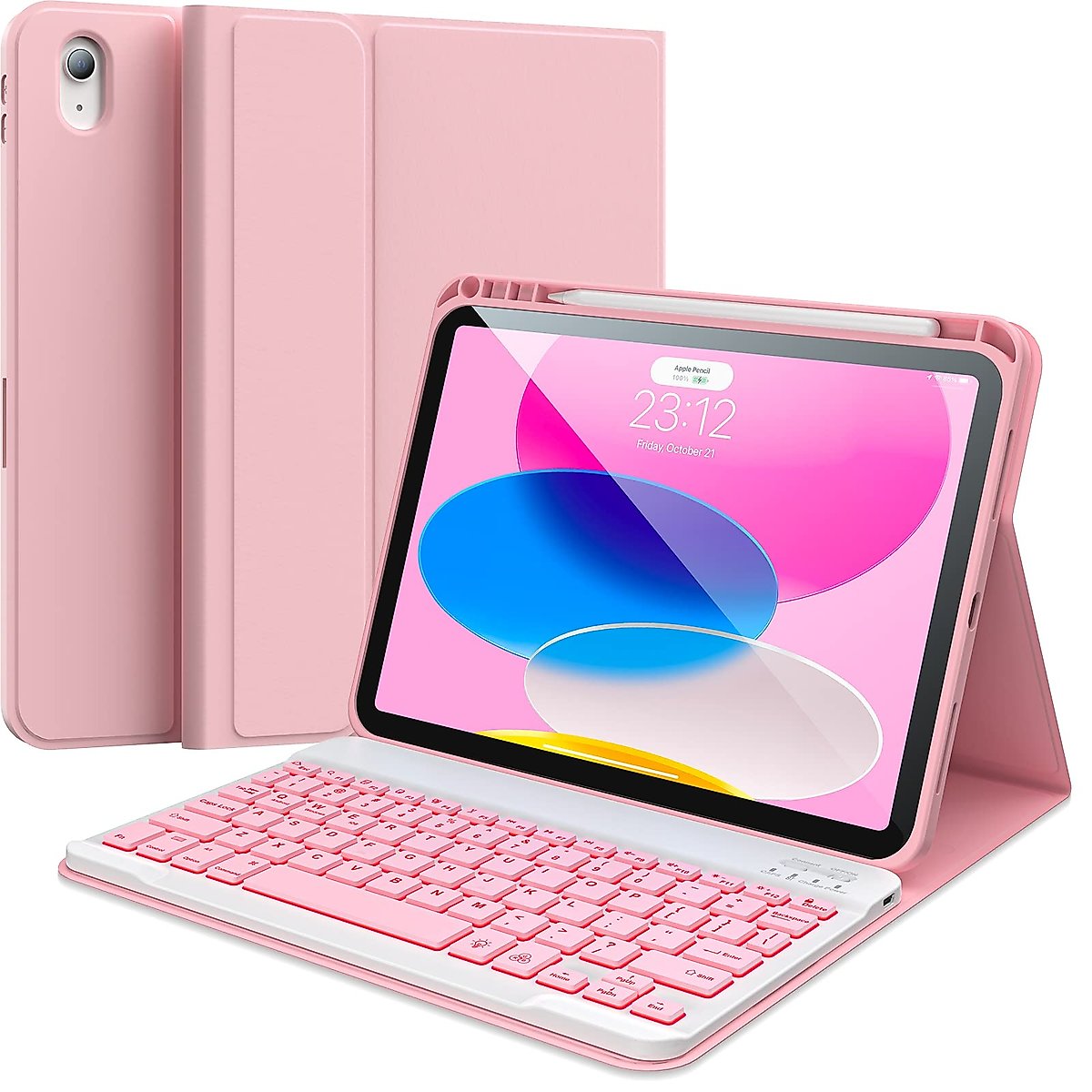 ALIWLHOF Case with Keyboard iPad 10th Generation (10.9", 2022),Keyboard Case for iPad 10.9" 10th Gen, 7 Colors Backlit Keyboard Case with Pencil Holder-Detachable Bluetooth Keyboard Case