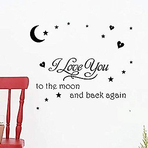 Home Find I Love You to The Moon and Back Again Wall Saying Decals Good Night Removable Vinyl Art Quote Stickers for Kids Room Living Room Bedroom Nursery Black 23.6 inches x 15 inches