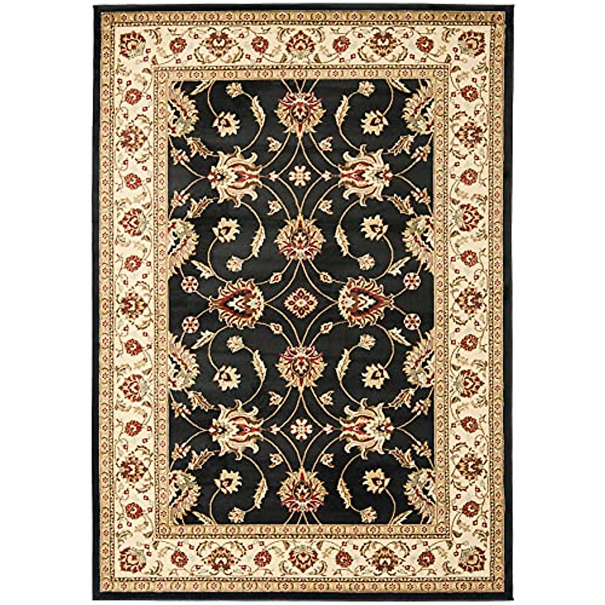 SAFAVIEH Lyndhurst Collection Area Rug - 5'3" x 7'6", Black & Ivory, Traditional Oriental Design, Non-Shedding & Easy Care, Ideal for High Traffic Areas in Living Room, Bedroom (LNH553-9012)