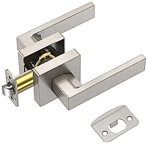 TICONN Door Handle Heavy Duty, Reversible Square Door Lever for Bedroom, Bathroom and Rooms (Satin Nickel, Passage)