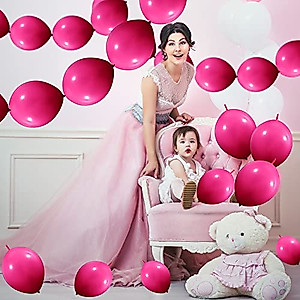 100 Pcs Link Balloon Linking Balloon Latex Linkable Balloons Connected Wedding Party Decoration (Rose Red, 10 Inch)