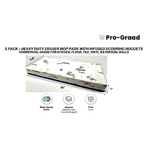Magic Mopper 4.5" x 10" Heavy Duty Mop Floor Cleaning Eraser Pads Infused with Scouring Nuggets 10x Durability Commercial Grade Floor Baseboard Walls, Compare to Magic Eraser – Doodlebug Pad, 5 Pack