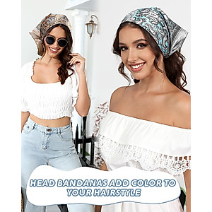 AWAYTR 23 Inches Satin Head Scarves for Women 4PCS Square Silk Like Hair Scarves Silk Hair Bandanas (Cashews (dark blue/red/light blue/khaki)