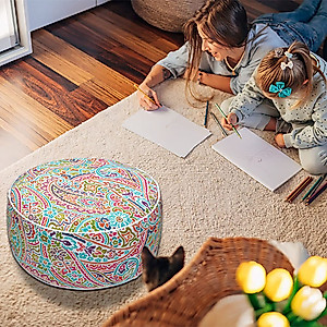 FUNHOME Inflatable Stool Ottoman Footrest with Handle, All Weather Footrest Seat with Foot Pump D20 xH9, Water Repellent Footstool Pouf for Home Patio Garden and Camping Use-Melora Paisley