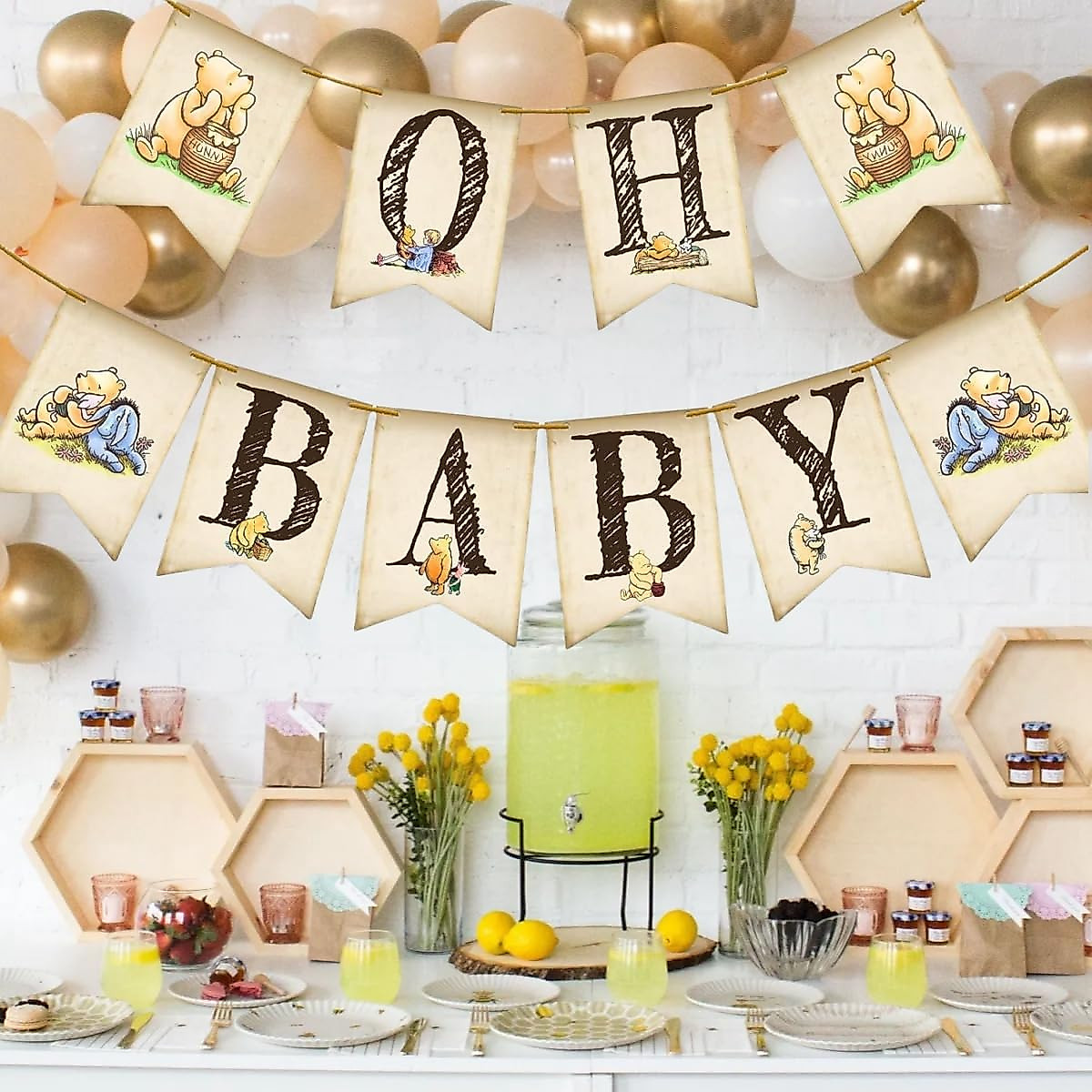 Classic Winnie Oh Baby Banner for Baby Shower Decorations Pooh First Birthday Supplies Bear Banners