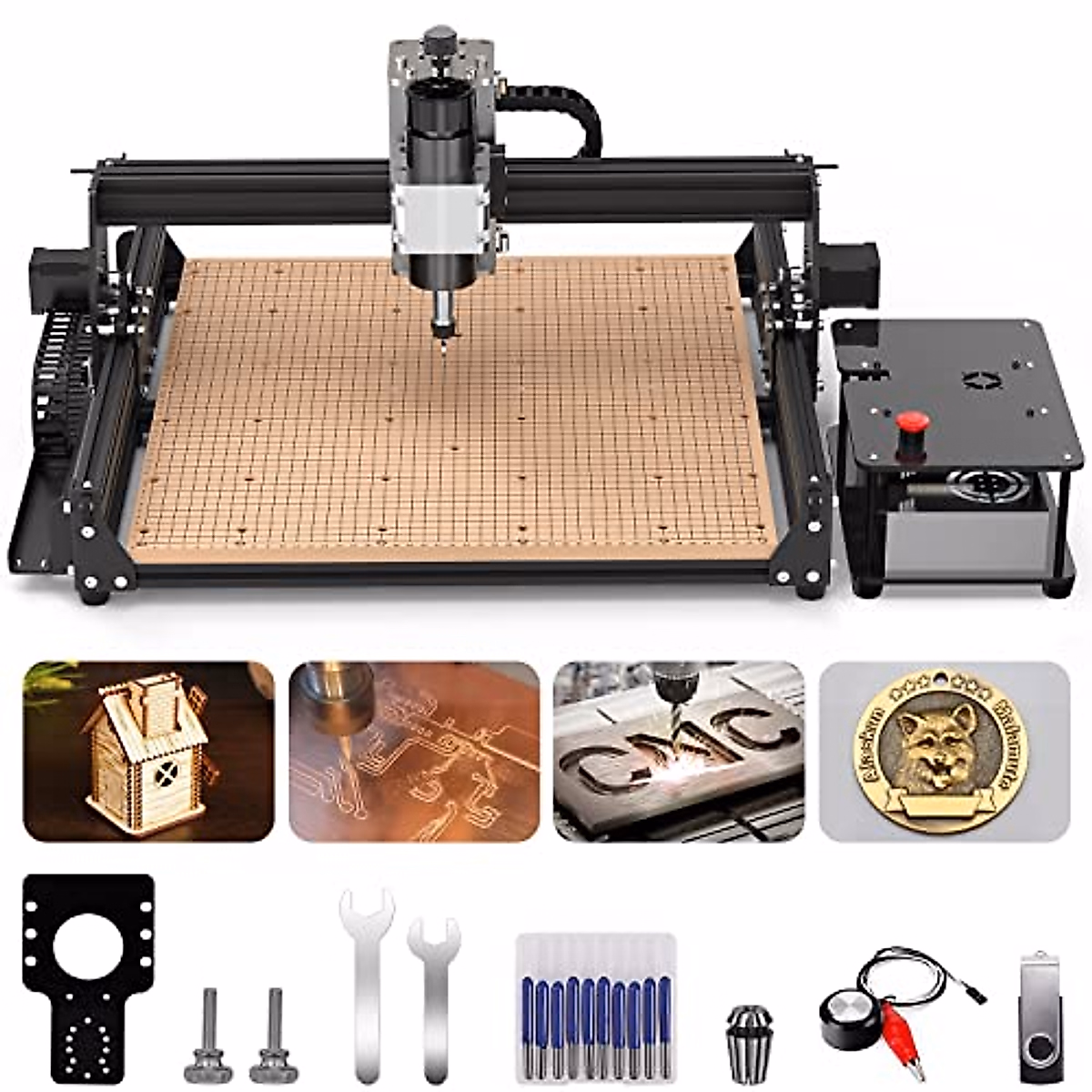 500W CNC Router Machine, 4540 CNC Machine for Metal, 3-Axis Stainless Steel Engraving Milling Machine for Carving Cutting Wood Acrylic PCB MDF Nylon, Working Area 430x390x90mm (16.9x15.4x3.5”)