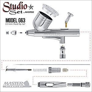 6 Pack Set of Multi-Purpose Precision Dual-Action Gravity Feed Airbrushes