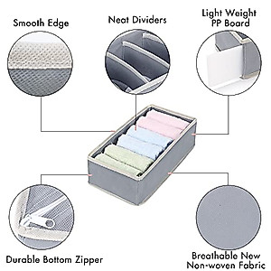 Felibeaco 4 Pack Foldable Underwear and Bras Drawer Organizers, Fabric Closet Dresser Drawers Organizers Dividers, Clothing Storage Organizers Box for Lingerie, Panties, Socks, Briefs,Ties, Gray