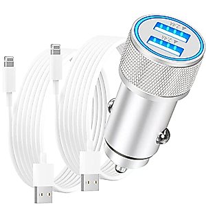 [Apple MFi Certified] iPhone Fast Car Charger, KYOHAYA 4.8A Dual USB Power All Metal Rapid Car Charger with 2 Pack Lightning to USB Quick Car Charging Cord for iPhone 14 13 12 11 Pro/XS/XR/SE/X 8/iPad