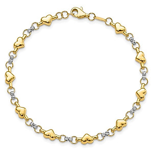 Diamond2Deal 14K Two-tone Gold Diamond-Cut Heart 7.5in Bracelet Women