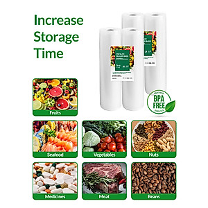 Vacuum Sealer Rolls Bags, 4 Rolls 11" x 25' Commercial Grade BPA Free Bag Rolls, Heavy Duty, Vacuum Storage Bags Food for vac storage, Meal Prep or Sous Vide