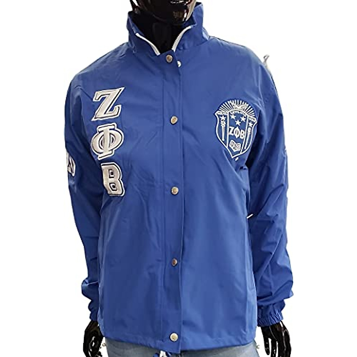 Zeta Phi Beta Buffalo Dallas Sorority Crest Ladies All-Weather Windbreaker Jacket [Blue - XL], 150351