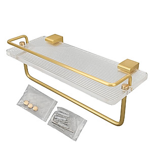 NYSUZHOUJI Bathroom Floating Shelves, Versatile Storage Rack Wall Mounted Hanging Shelves with Golden Towel Rack, for Bathroom Over Toilet Living Room Kitchen Bedroom (30Q)