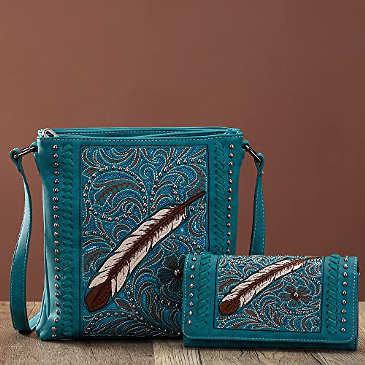 Montana West Concho Collection Concealed Carry Crossbody Women Leather Hobo Handbag for Women Turquoise MW1133G-9360TQ