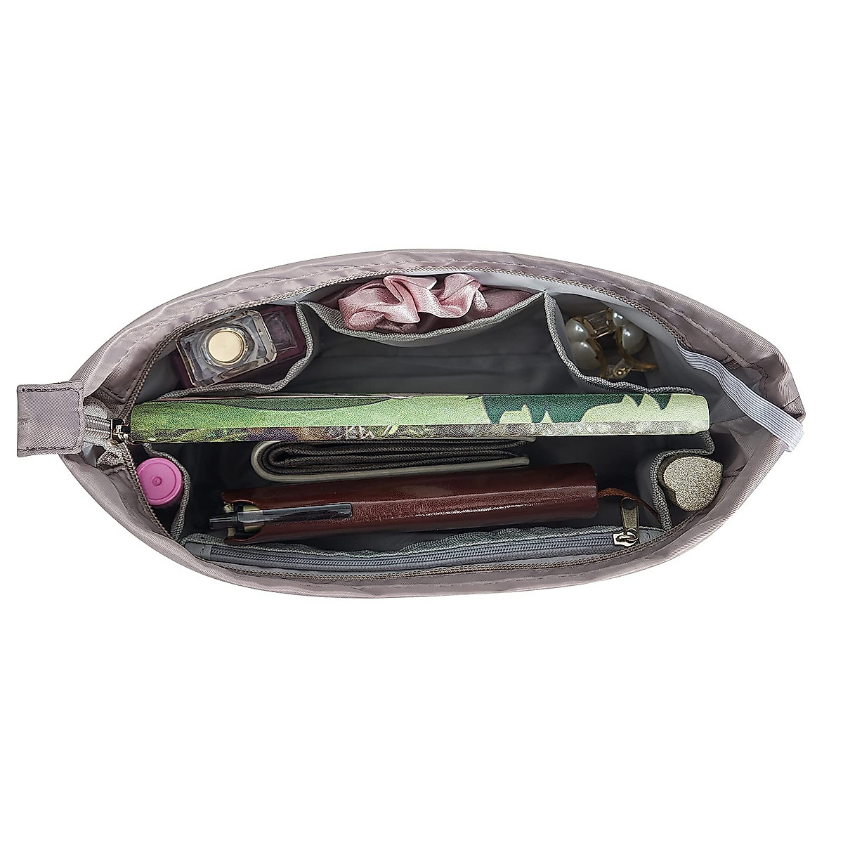 Vercord Premium Nylon Purse Organizer Tote Handbag Insert Organizers Bag in Bag Zipper 13 Pockets Grey Large