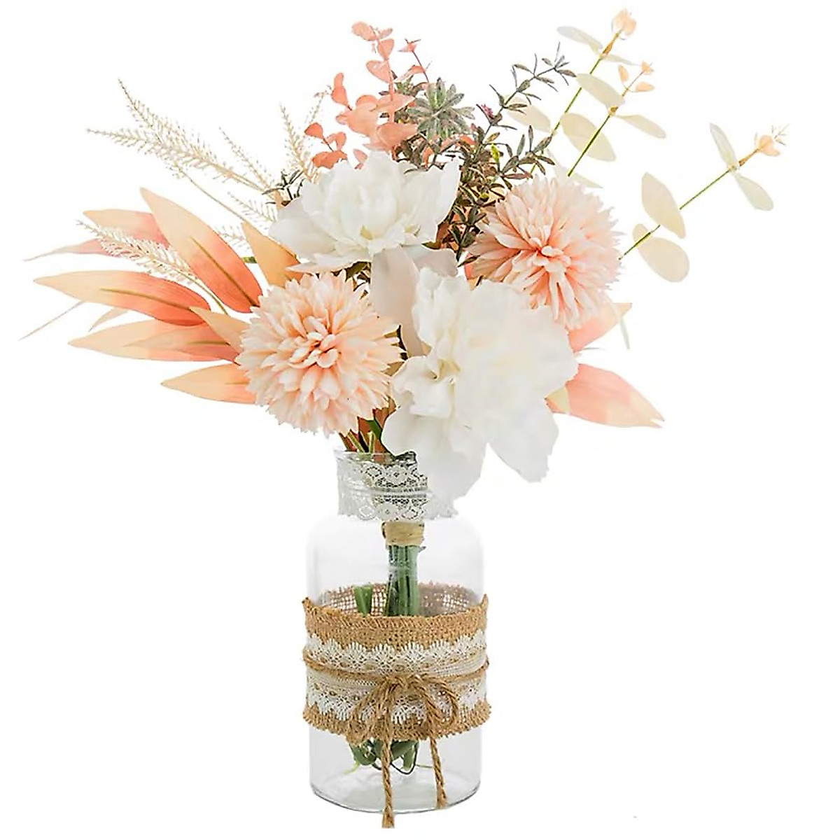 Jinborlend Artificial Flowers Bouquets Silk Peony Flower Chrysanthemum Ball Flowers Bouquet Artificial Fall Flowers Arrangements Wedding Bouquets Fake Flower for Home Kitchen Garden Party