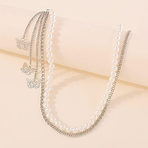 Wiwpar Punk Trouser Chain Pocket Chain Pearl Butterfly Jean Pants Belt Chains Waist Belly Body Chain Silver for Women and Girls