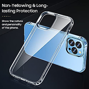 UniqueMe [5 in 1 Design for iPhone 13 Pro Max 6.7 inch Case, 2 Pack Screen Protector Tempered Glass + 2 Pack Camera Lens Protector, [Non-Yellowing] Shockproof Ultra Thin Protective Cover - Clear