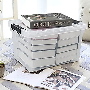 Obstnny 22 Quart Clear Latching Box with Wheels, Plastic Storage Bin, 4 Packs