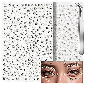 Teenitor Face Gems Self Adhesive Face Rhinestone Makeup Festival Face Jewels Stick On Pearls Hair Gems Concert Makeup Gems for Face, Hair, Body, Eye