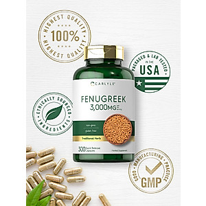 Carlyle Fenugreek Capsules | 300 Count | Non-GMO & Gluten Free Extract | Fenugreek Seeds