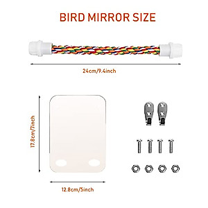 7‘’ Bird Mirror Coolrunner Mirror for Bird Cage Bird Mirror for Parakeets Cage Cockatiels Conures Cage Bird Parrot Mirror with Rope Parrot