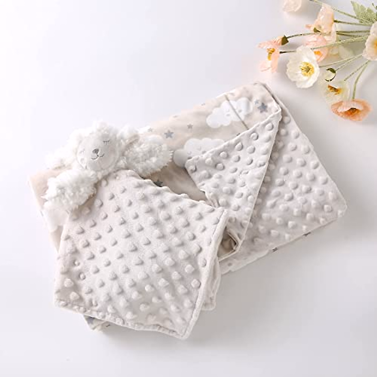 Truwelby Security Blanket Set of 2, 30x40” Infant Plush Blanket &16” Minky Dot Fabric Sweet Loveys for Babies, Baby Blankets with Stuffed Animals, Baby Snuggle Blankie Baby Gifts for Boys and Girls