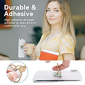 cobee Cell Phone Ring Holder Stands, 4 Pcs Butterfly Phone Ring Holders with Rhinestones Glitter Butterfly Finger Kickstand Metal Hand Grip with Knob Loop 180°/360° Rotation Kickstands(4 Colors)
