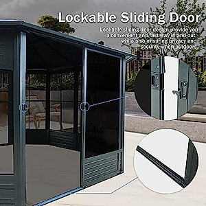 Domi 13x13FT Sunroom,Aluminum Solarium with Galvanized Steel Sloping Roof, Lockable Screen House, Moveable PC Screen&Sliding Door for Patio Deck Backyard Lawn